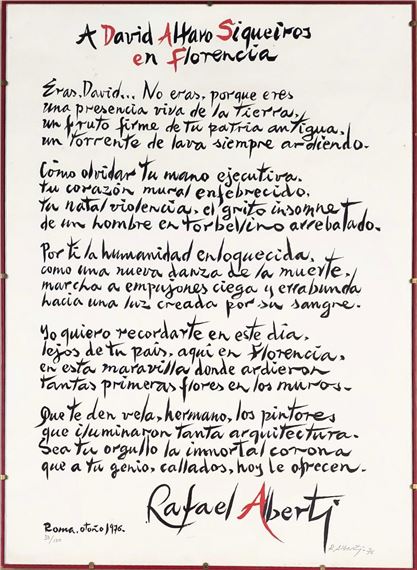 Rafael Alberti | Al David Alvaro siqueiros en Florencia (1976) | MutualArt