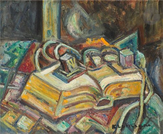 Pinchus Krémègne | Still life with Torah and tefillin. | MutualArt