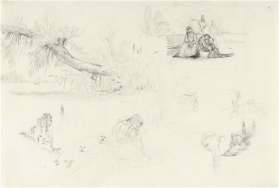 Carl Blechen | Study sheet with figurative and landscape sketches ...