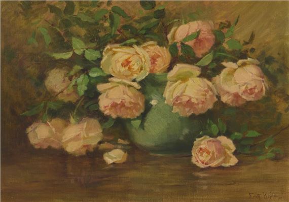 Edith White | Pink roses still life (1897) | MutualArt