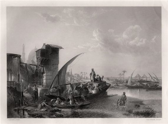 Jacob Jacobs | FRAMED Jacob Jacobs 1800s Engraving Egyptian Riverscape ...