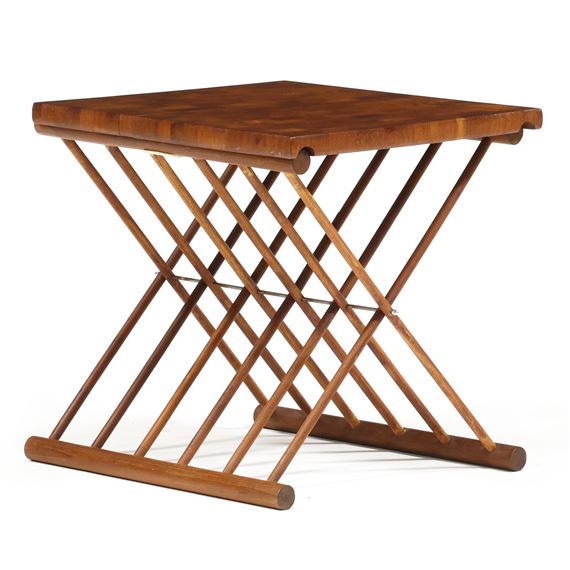 Ernest Sohn | Teak Butcher-Block Tray on Stand (Circa 1950) | MutualArt