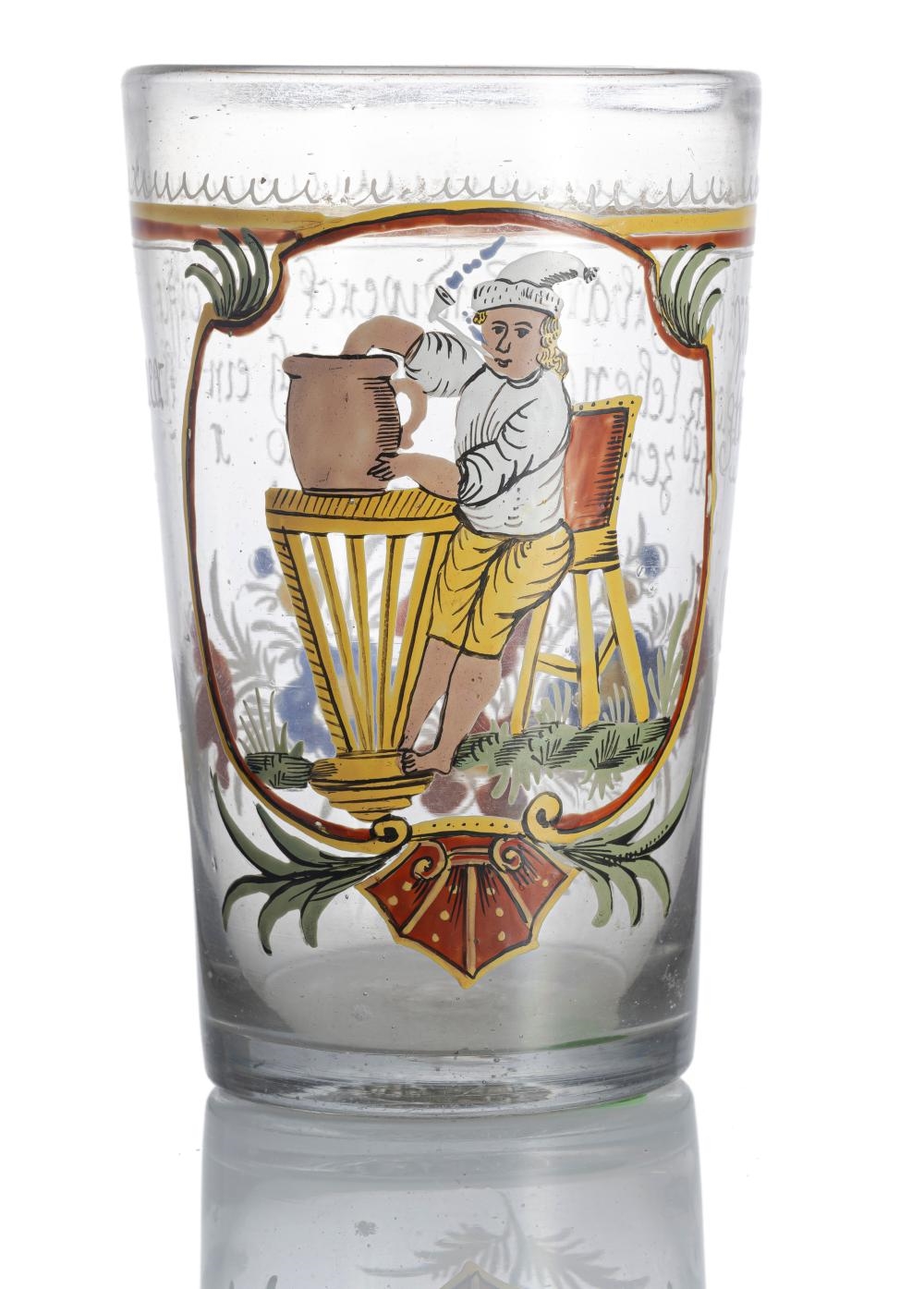 A Potter | A POLYCHROME PAINTED GLASS WITH DEPICTION OF A POTTER (1777 ...