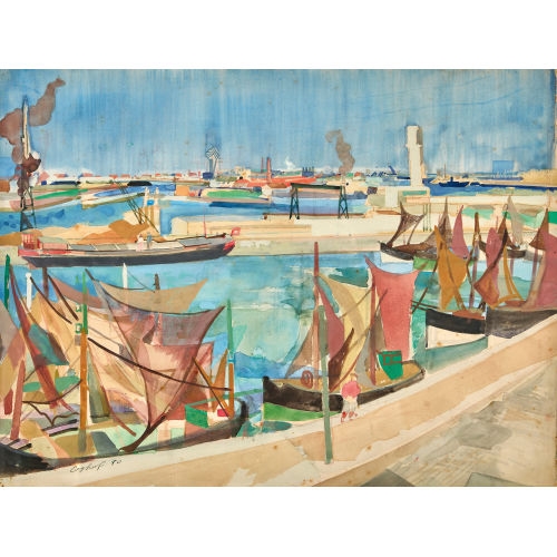 Ernst Stocker | Schiffe im Hafen (1950) | MutualArt