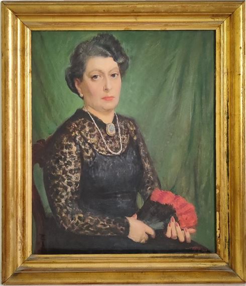 William Apap | Female Portrait holding fan (1947) | MutualArt