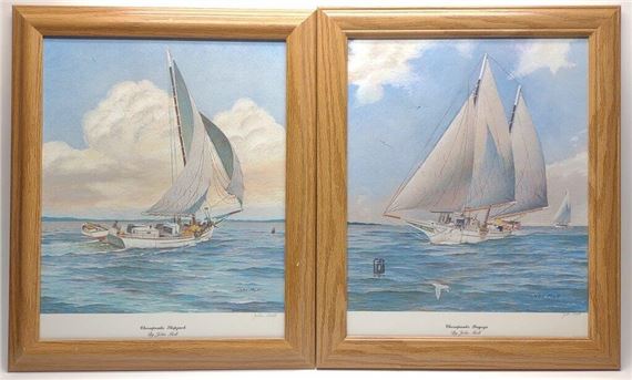 John Moll | Pair of John Moll Pencil Signed Sailboat Prints | MutualArt