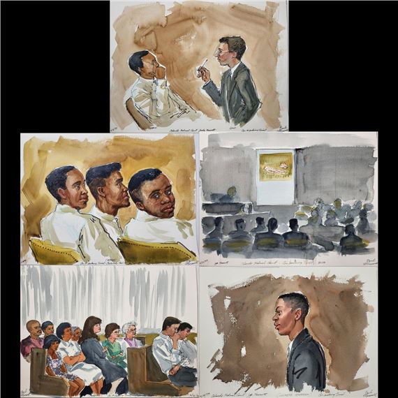Barbara Maxwell | Set Of 5 Watercolor Courtroom Scene Paintings (1993 ...