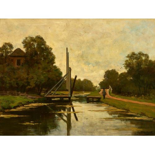 Sterk Verhorst | Kanallandschaft mit Zugbrücke | MutualArt