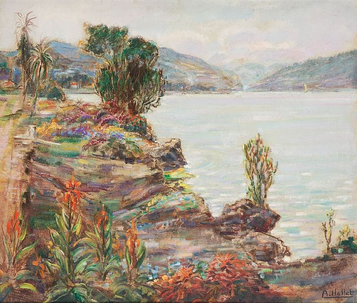 Andre Hallet | Huile sur panneau: Bord fleuri du lac Kisengi (1950 ...
