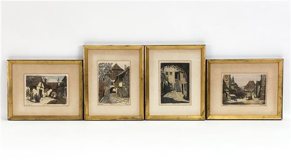 Hans Leisch | HANS LEISCH COLORED STREET SCENE ETCHINGS ON SILK (20th ...
