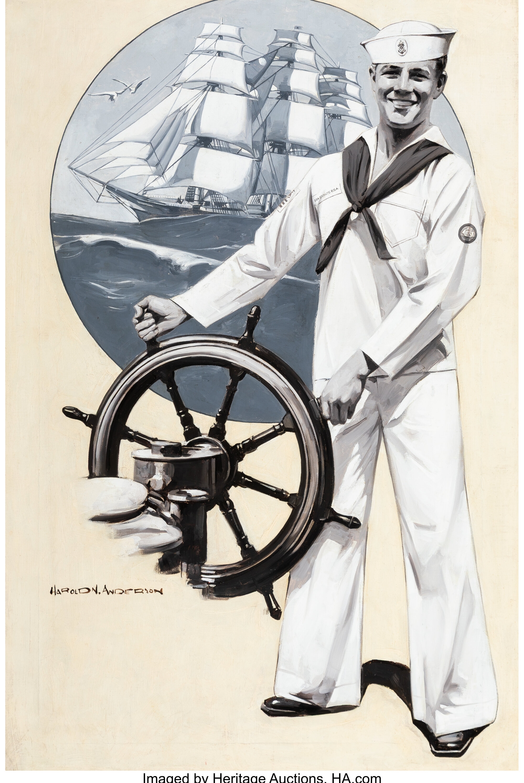 Harold Anderson | Sea Scout at Ship's Wheel | MutualArt
