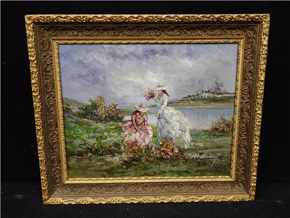 Marc Charlot | Deux femmes aux chapeaux à la cueuillette de fleurs ...