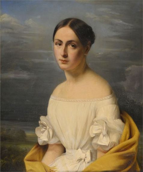 Joseph Court | Elegant woman in white dress with yellow shawl (1841 ...