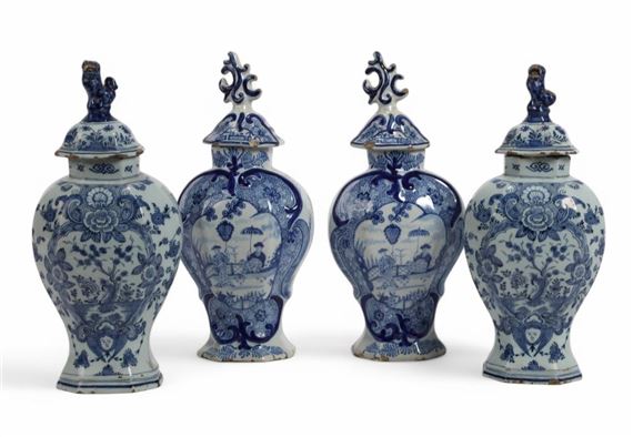 Timothy Corrigan | Two pairs of Dutch Delft blue and white tin glazed ...