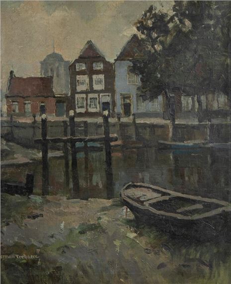 Herman Verbaere | oil on canvas Dutch houses on the water | MutualArt
