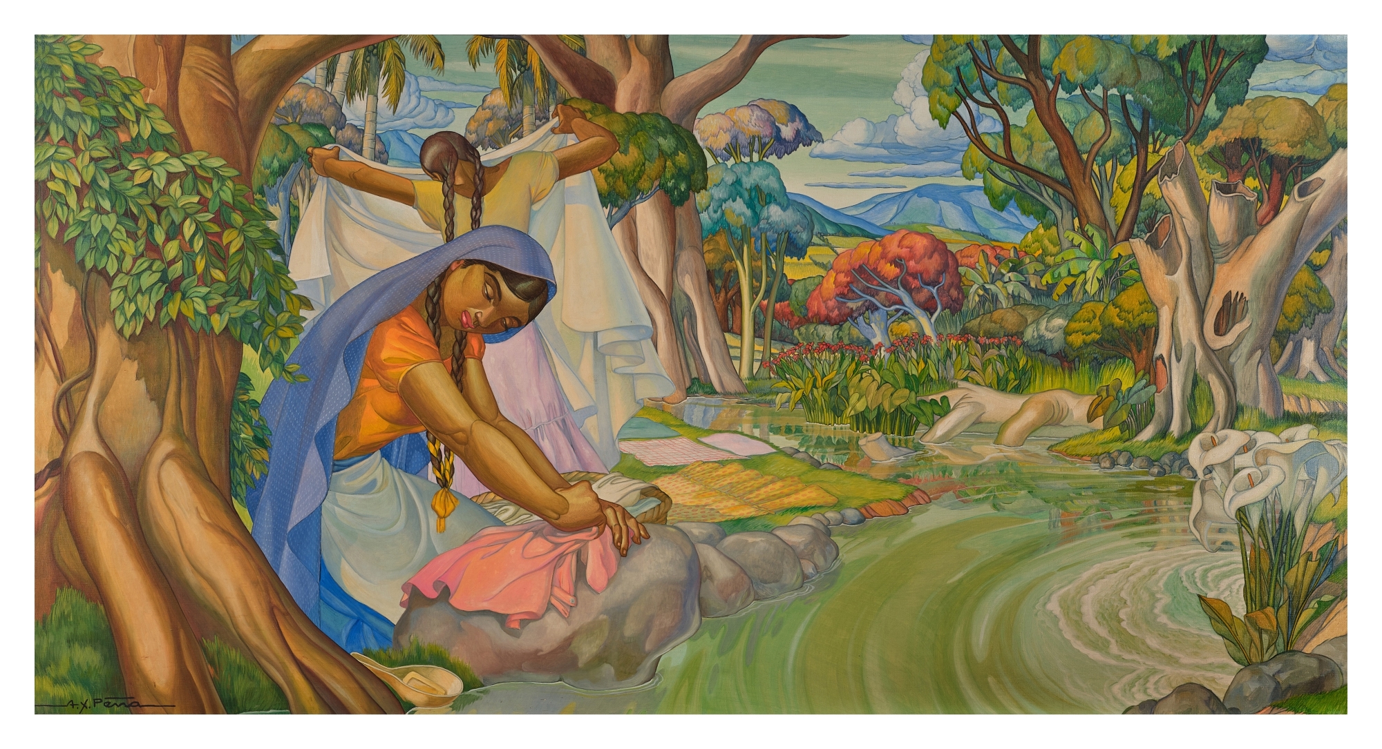 Alfonso X. Peña | Lavanderas en el río (1957) | MutualArt