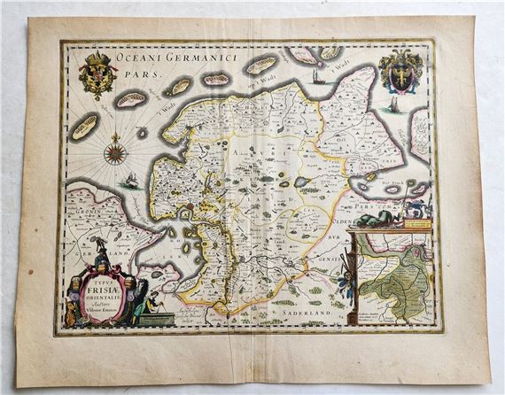 Willem Blaeu | 1640 MAP OF GERMANY OSTFRIESLAND BY WILLEM BLAEU ANTIQUE AUTHENTIC HAND COLORED ...