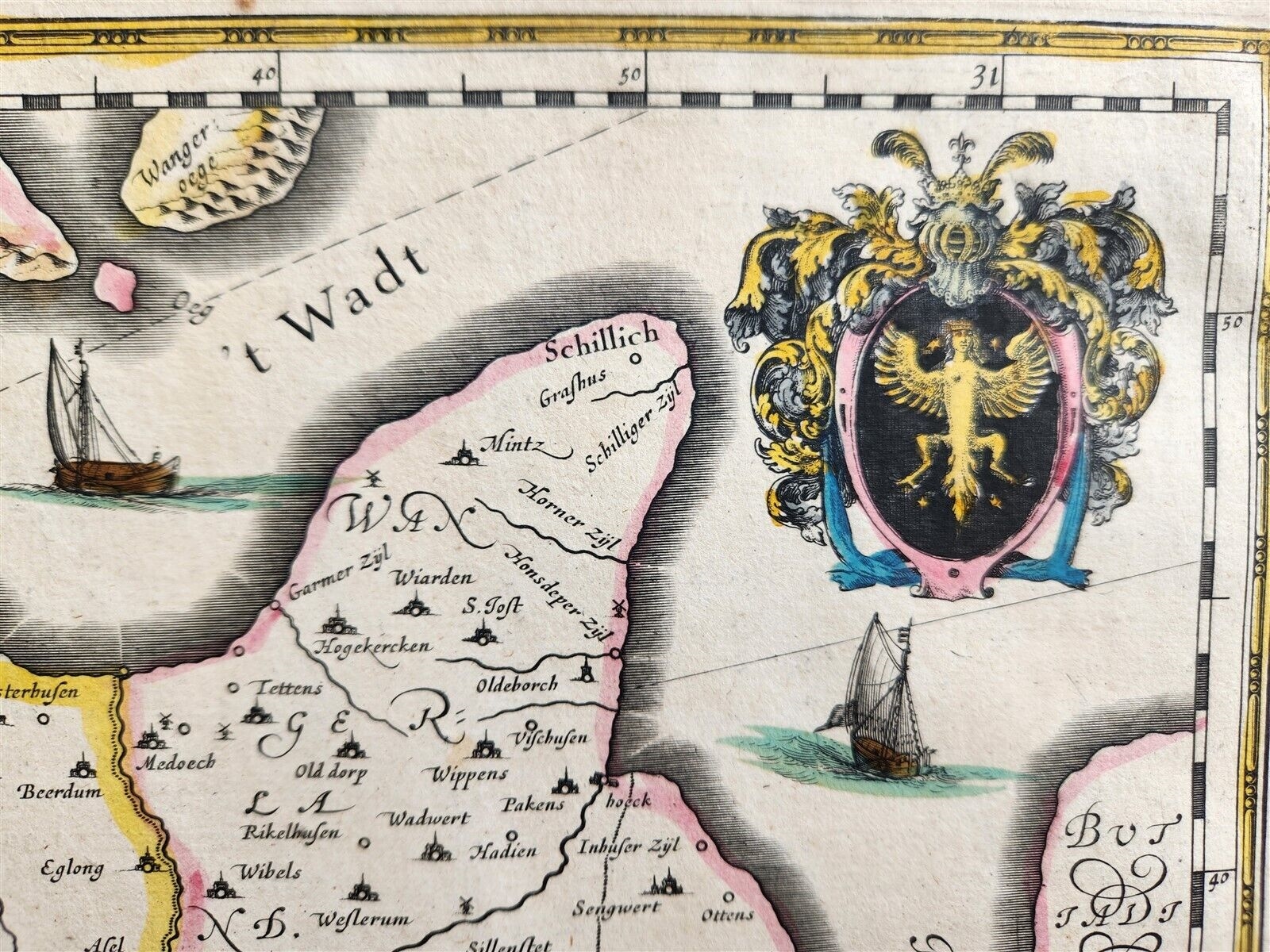 Willem Blaeu | 1640 MAP OF GERMANY OSTFRIESLAND BY WILLEM BLAEU ANTIQUE AUTHENTIC HAND COLORED ...