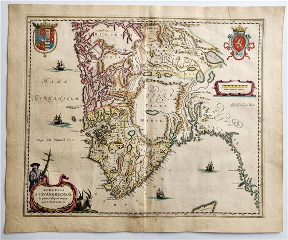 Willem Blaeu | 1640 MAP OF STAVANGER NORWAY BY WILLEM BLAEU ANTIQUE AUTHENTIC HAND COLORED (12th ...