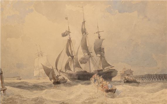 Hermann Mevius | Three-master with Jolly Boats (1863) | MutualArt