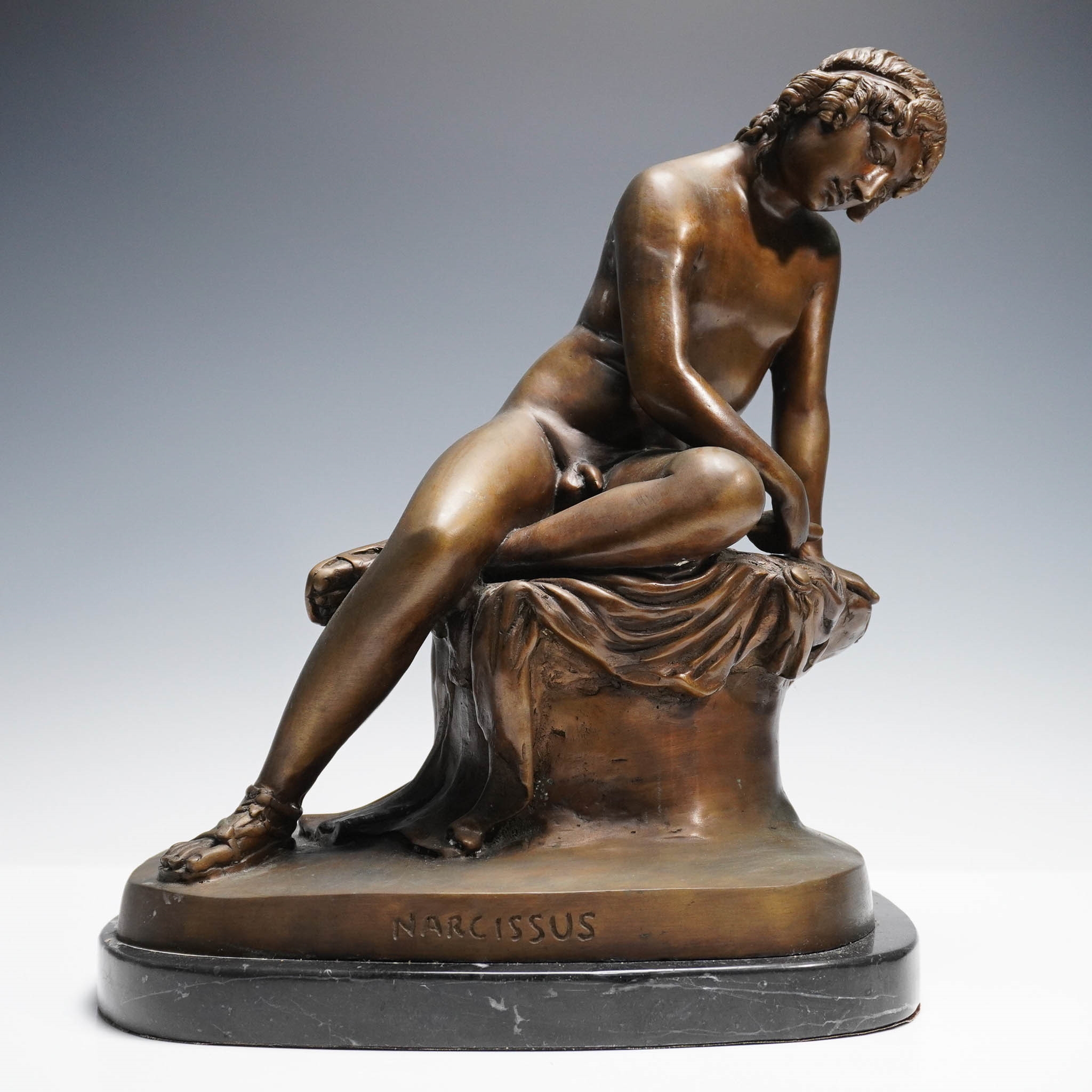 Christophe-Gabriel Allegrain | Bronze Sculpture of Narcissus After Allegrain, Marble Base (19th ...
