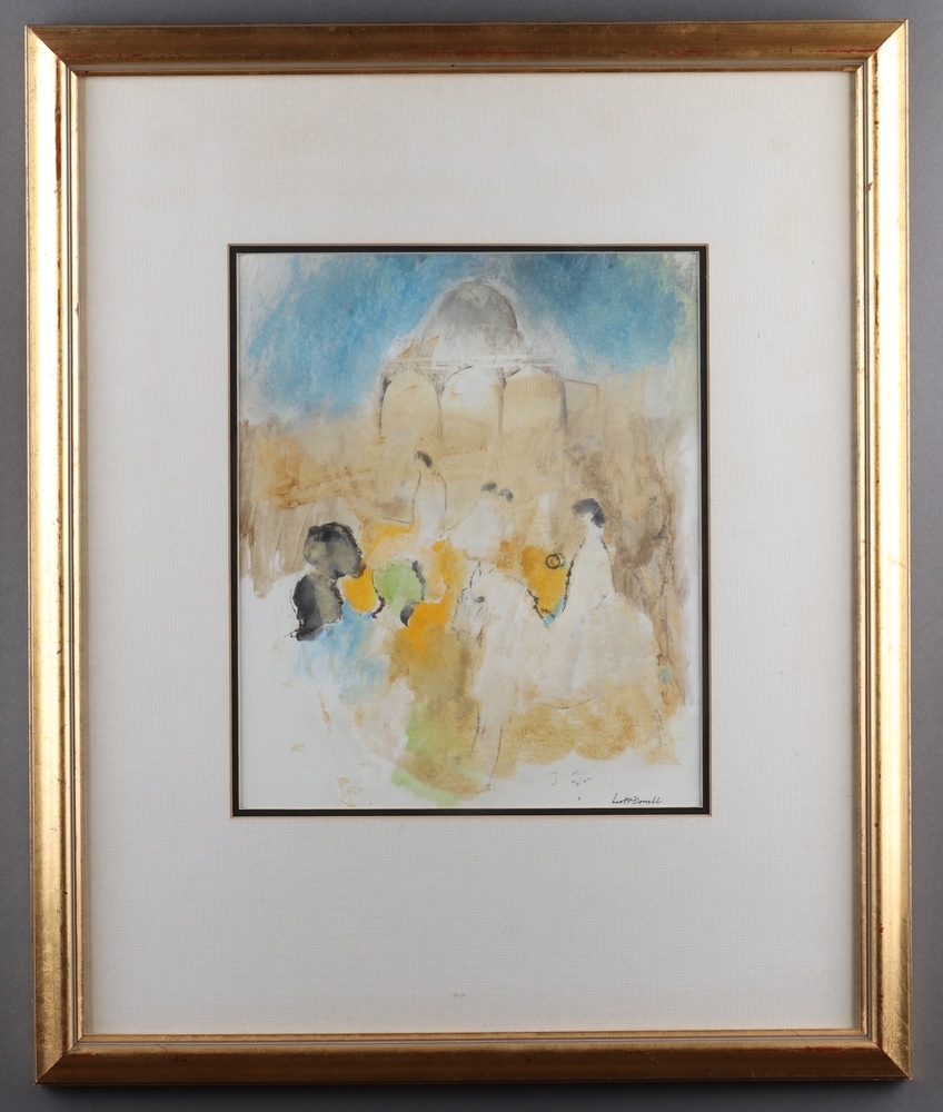 Leo McDowell | figures on horseback before temple | MutualArt
