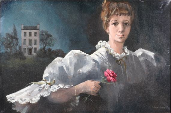 Deborah Jones | study of a lady holding a carnation before a country ...