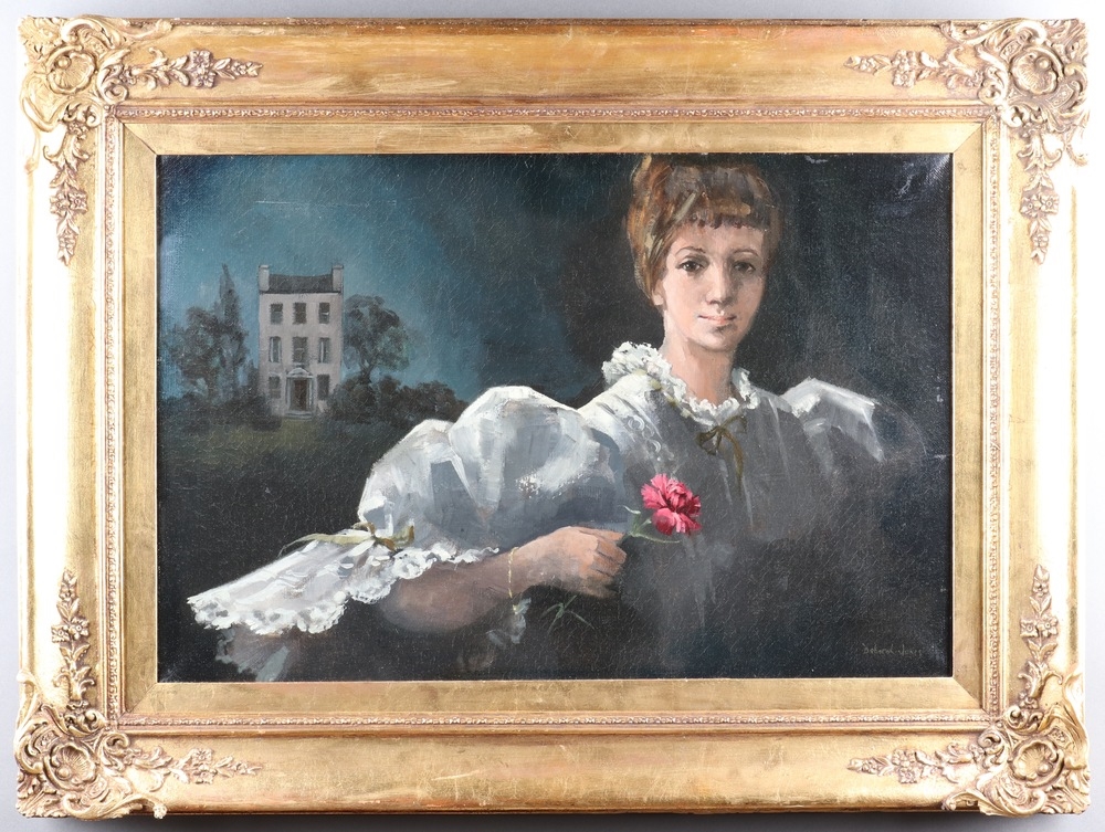 Deborah Jones | study of a lady holding a carnation before a country ...