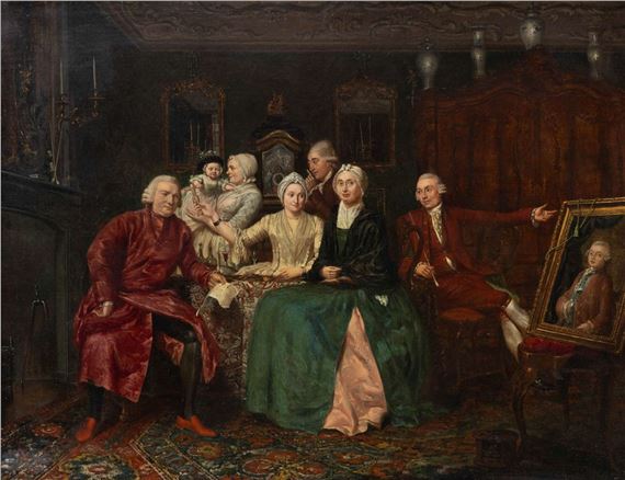 Jacob Denner | Family portrait in a baroque interior | MutualArt
