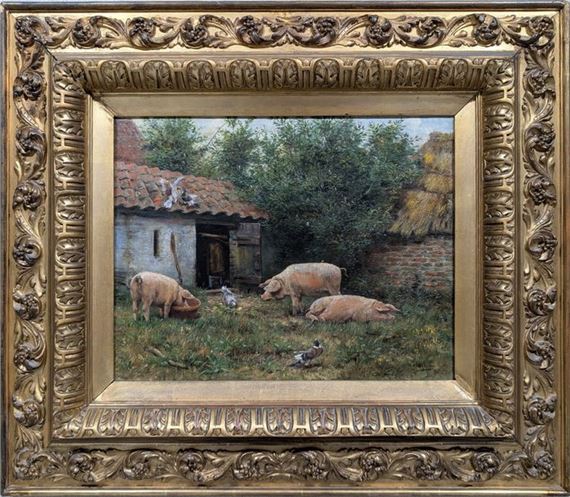Henri Houben | Barnyard scene with pigs | MutualArt
