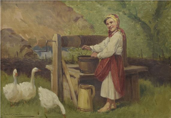 Adam Setkowicz | Gęsiarka przy studni | MutualArt