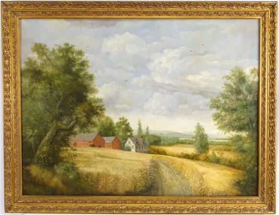 Raymon Bayless | California Landscape with Barns and Wheat field ...