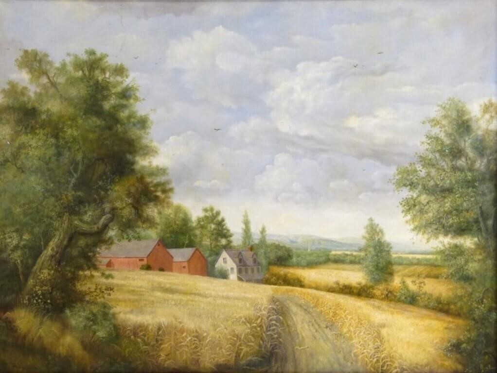 Raymon Bayless | California Landscape with Barns and Wheat field ...