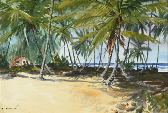 Edwin Hingwan | Beach scene, Trinidad (1972) | MutualArt