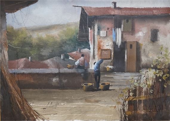 Guido Borelli | Italian village scene with figures | MutualArt