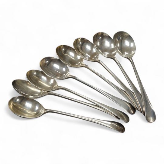 Sheffield | A modern set of eight silver Old English pattern soup ...