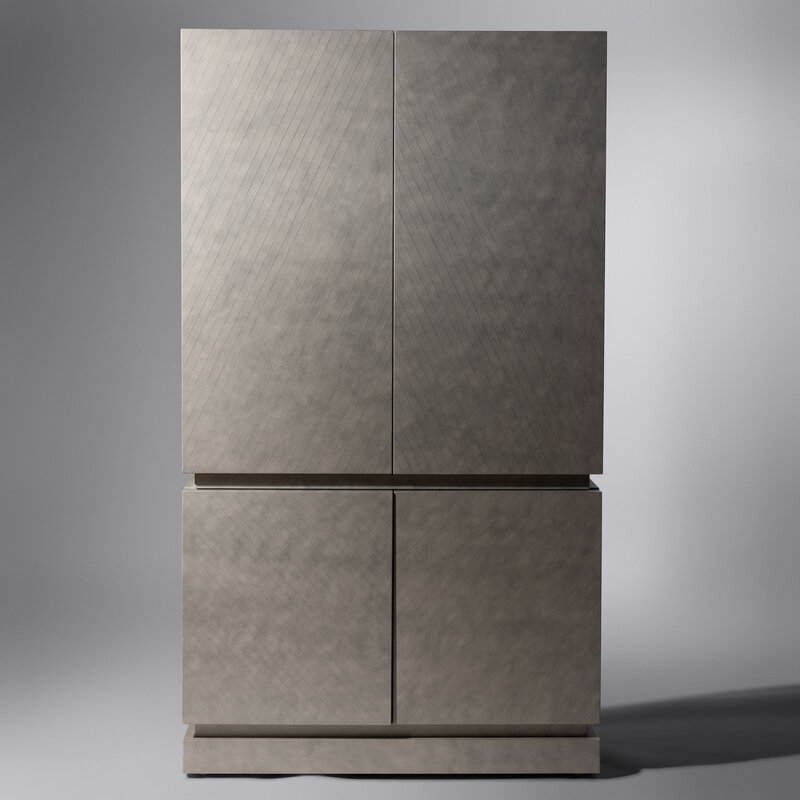 Karl Springer | Custom cabinet in scored leather finish | MutualArt