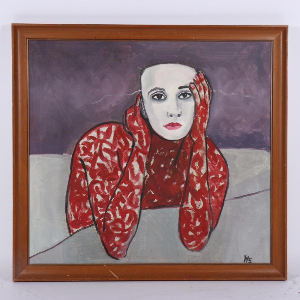 Mae Alice Engron | seated female figure with mask (1984) | MutualArt