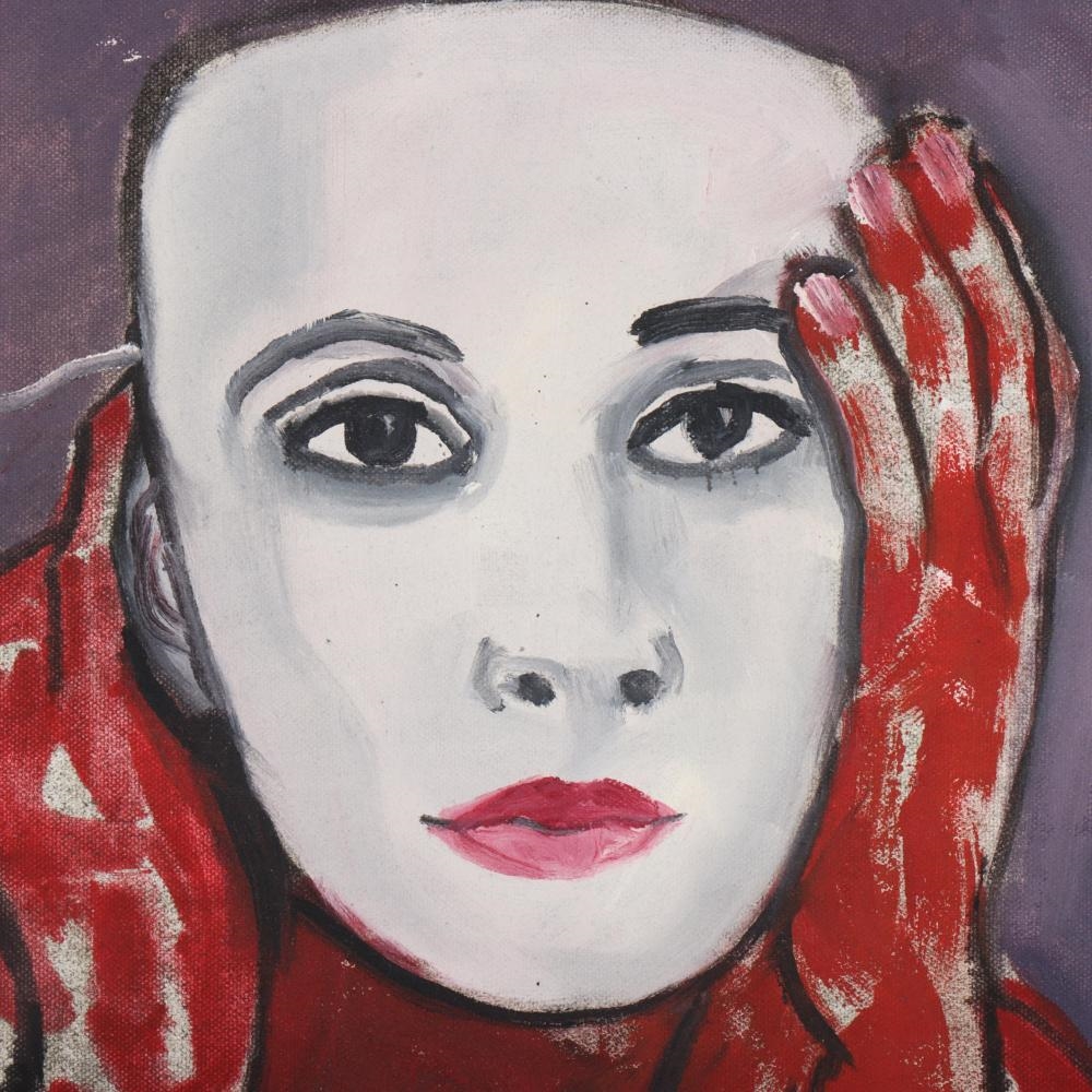 Mae Alice Engron | seated female figure with mask (1984) | MutualArt