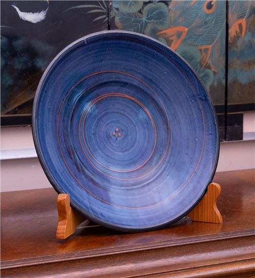 Shigeo Shiga | Shiga Shigeo, large blue glazed studio pottery charger ...