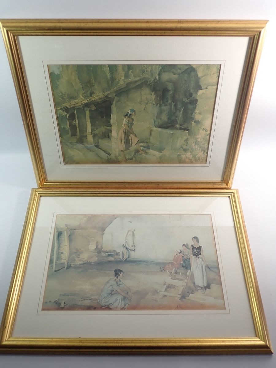 William Russell Flint | Two William Russell Flint - a woman entering a ...