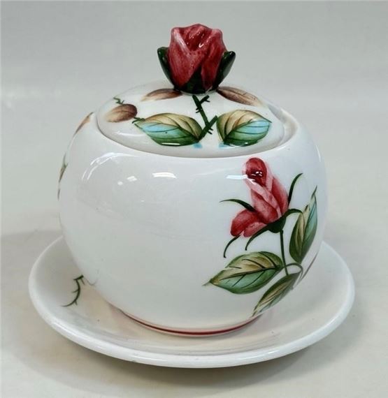 Sugar | PRETTY PORCELAIN EMBOSSED ROSE SUGAR DISH | MutualArt