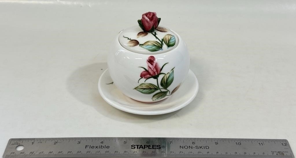 Sugar | PRETTY PORCELAIN EMBOSSED ROSE SUGAR DISH | MutualArt