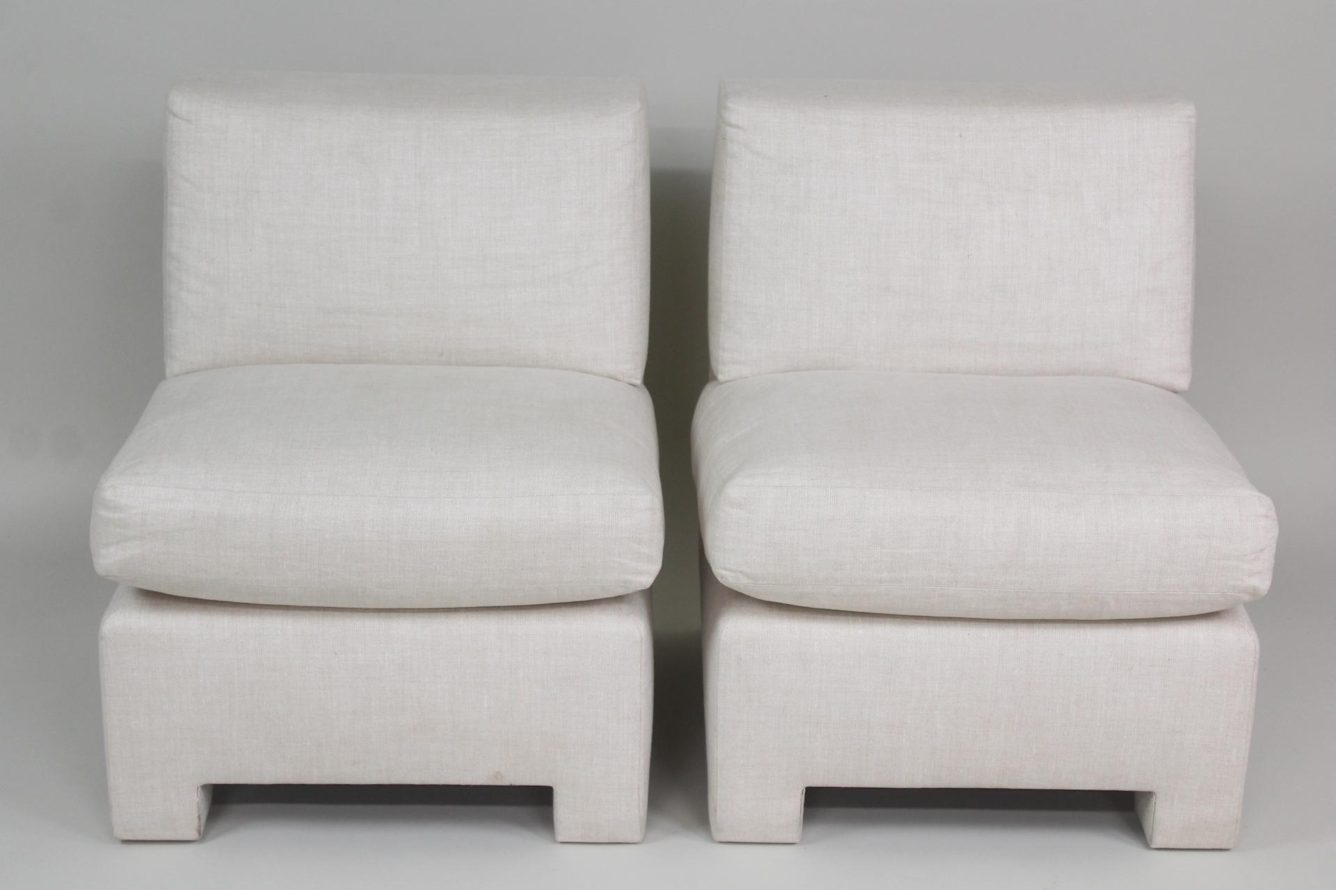 John Boone | Pair of Cubist Linen Slipper Chairs by John Boone | MutualArt