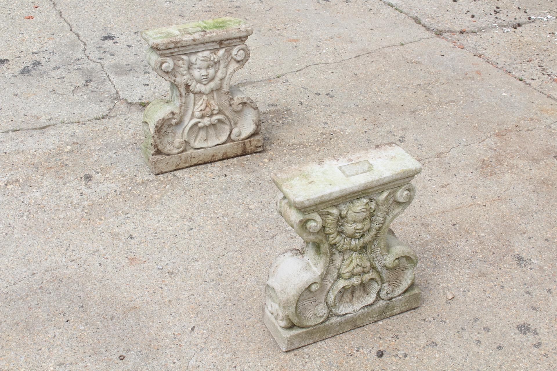 Nina Studio | Cast Stone Concrete Garden Curved Bench with Cherub Legs ...