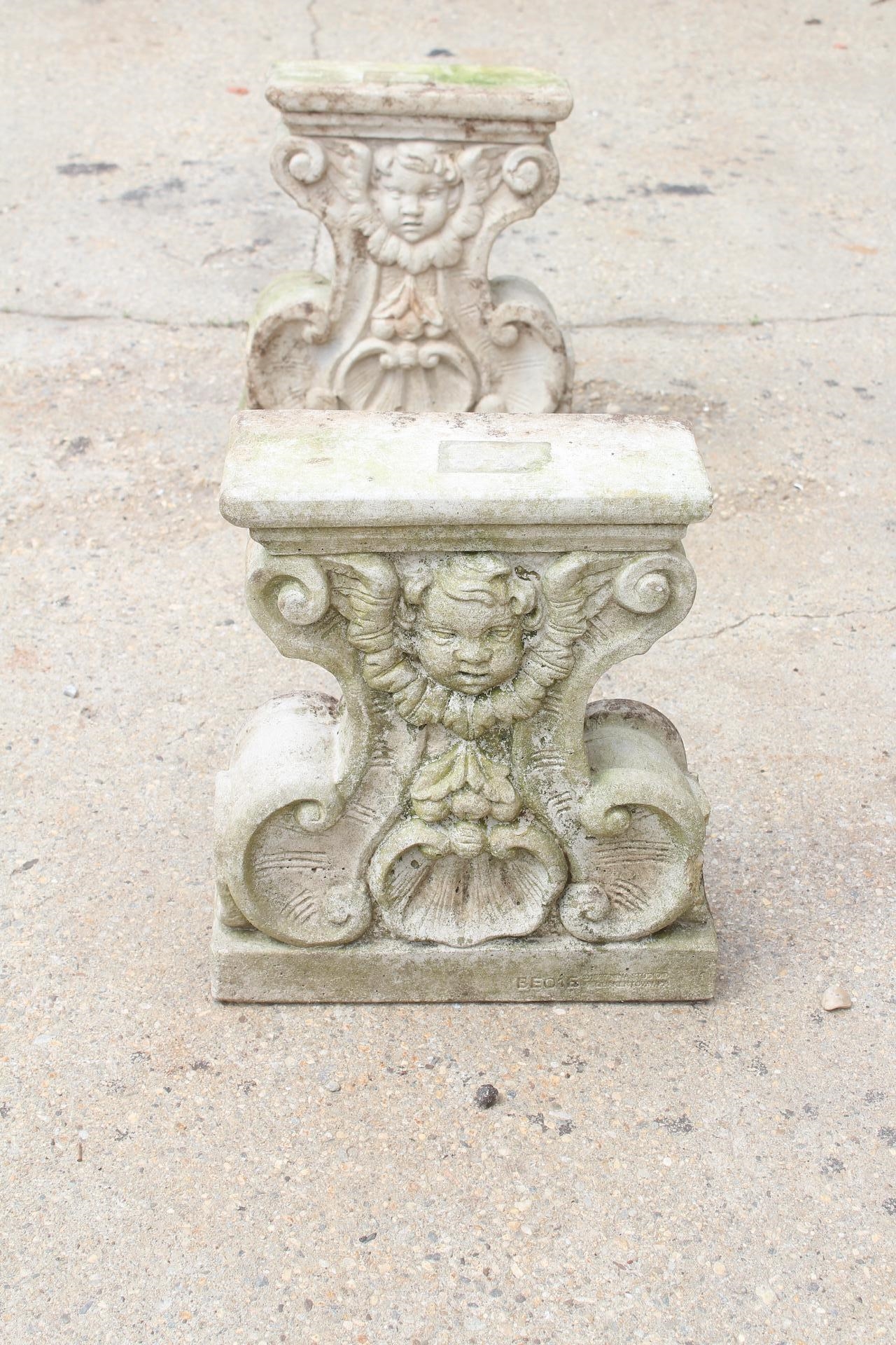 Nina Studio | Cast Stone Concrete Garden Curved Bench with Cherub Legs ...