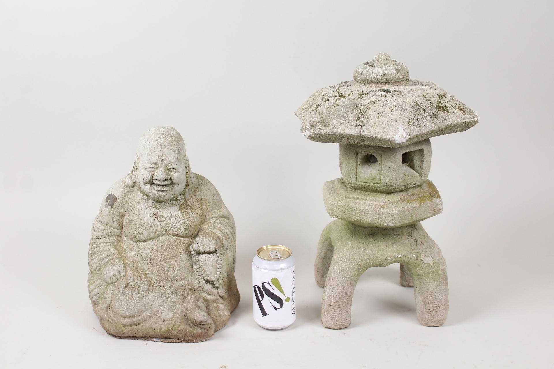 Spots | Pair of Asian Cast Stone Concrete Garden Sculptures, Buddha ...