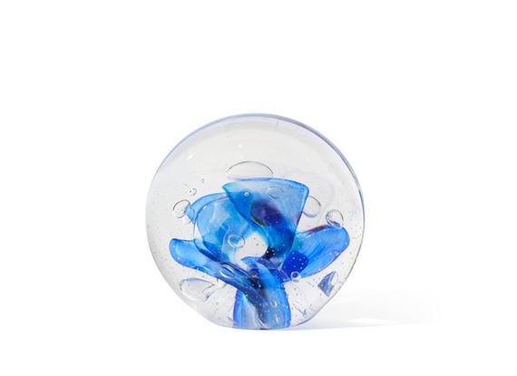 Robert Pierini | Blown glass paperweight in lens form with blue drapery ...