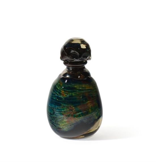 Isabelle Monod | 1945) Blown glass cylindrical bottle with polychrome ...