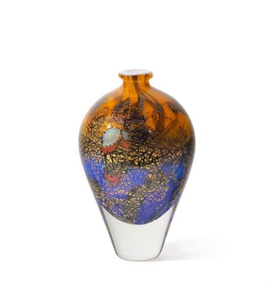 Pascal GUYOT | White double-blown glass oval vase with narrow neck ...